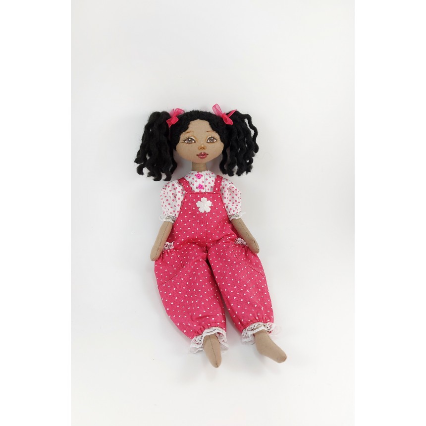African Rag Doll 14" In Overall | nilasdolls.com