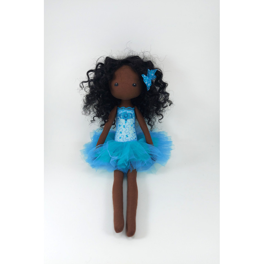 Black Rag Doll Ballerina With Embroidered Face / nilasdolls.com