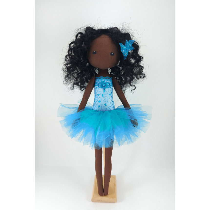 Black Rag Doll Ballerina With Embroidered Face / nilasdolls.com