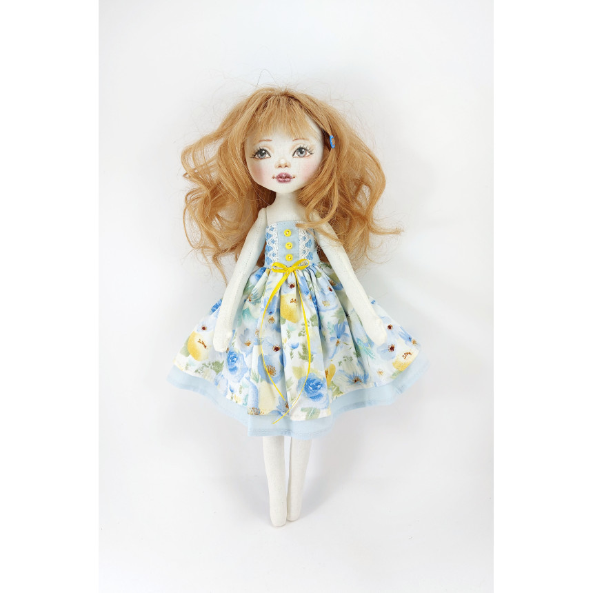 Cloth Doll 15" With Long Brown Hair In A Removable Dress / nilasdolls.com
