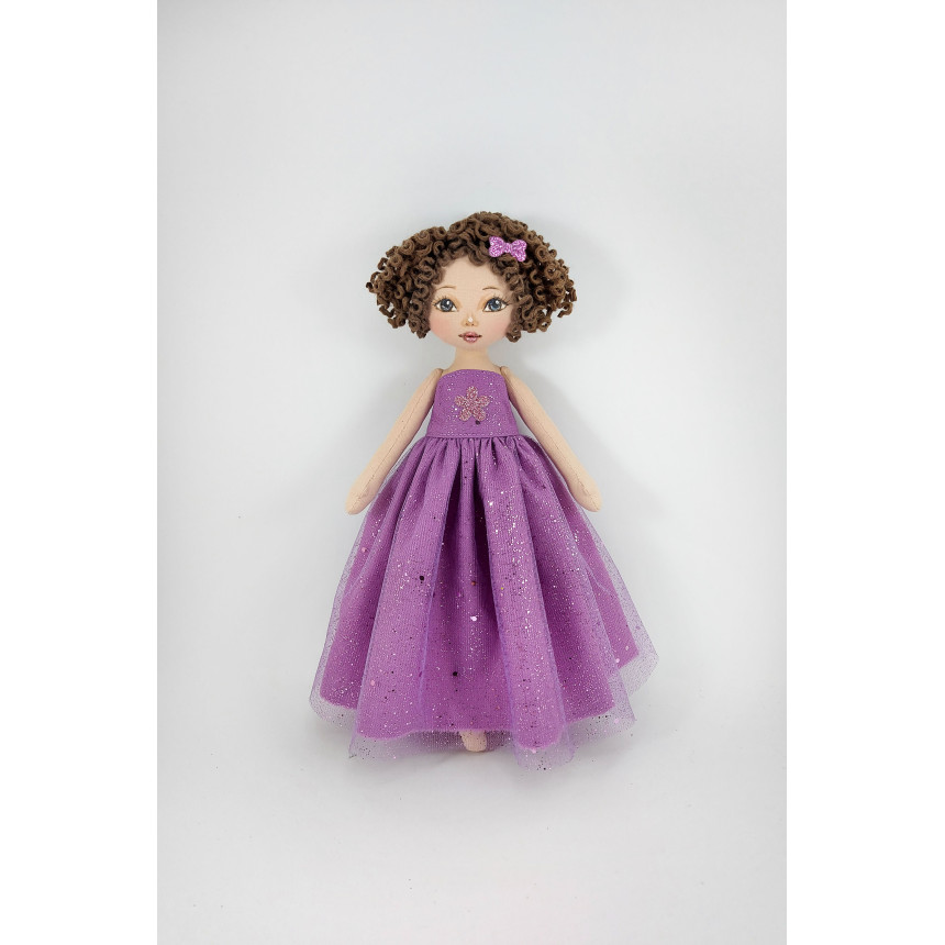 White Little Rag Princess Doll In A Violet Dress | nilasdolls.com